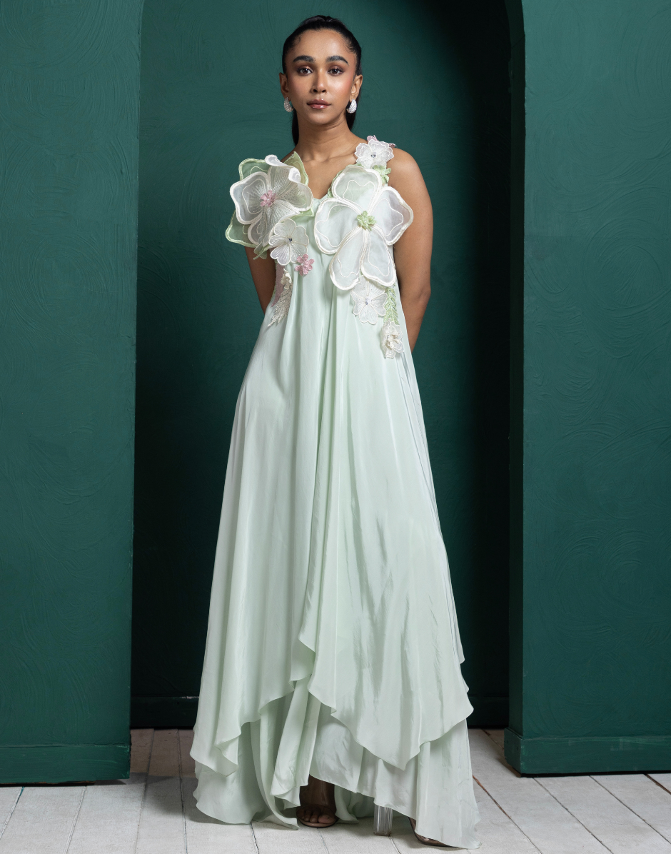 Mint Blossom Layered Gown