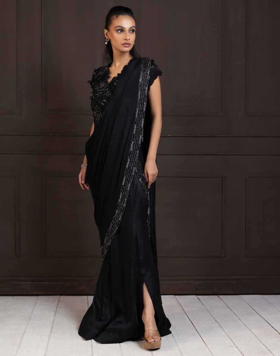 Twilight Elegance Embellished Saree Gown