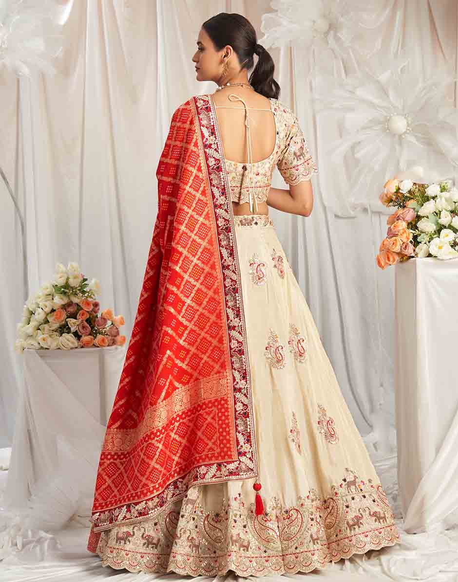 Red Tissue and Gota Patti embroidery Semi-Stitched Lehenga Choli & Dup