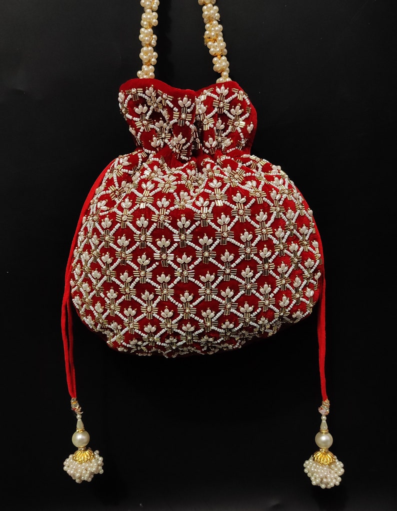 Dark Red embroidered Potli - Rent